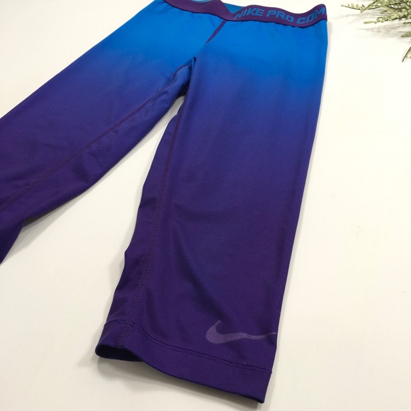 Nike | Pants & Jumpsuits | Nike Pro Combat Blue Purple Drifit Capri ...